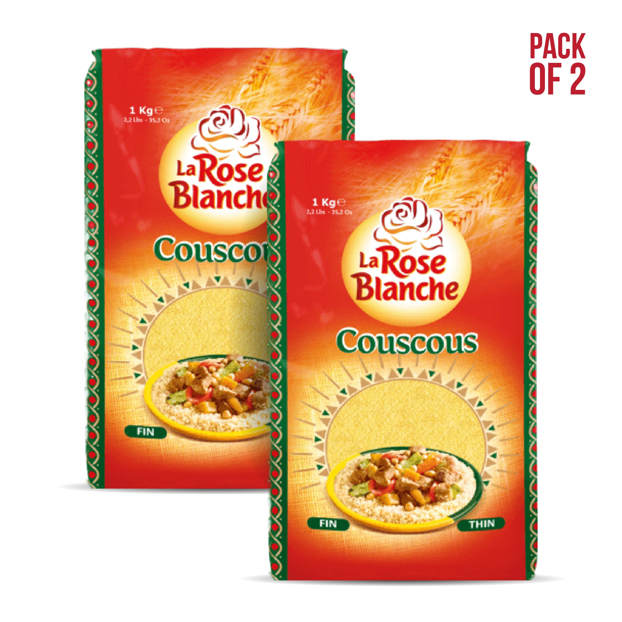 2 x Couscous Fin La Rose Blanche 1kg | 2 x Fine Couscous La Rose Blanc ...